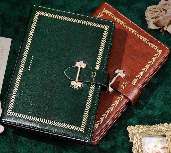 Vintage Textured PU Notebook with Classic Metal Clasp | Custom Notebook ...